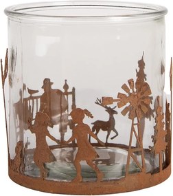 Rezavý kovový vánoční svícen Brocante rust - Ø 15*15 cm