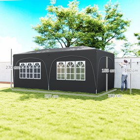 Skládací altán Outsunny 3x6 m s bočními panely UPF50+ - zahradní pavilon s nastavitelnou výškou a taškou pro přenášení pro kempování, párty, terasu