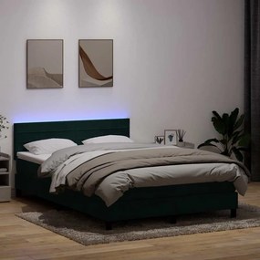 Box spring postel s matrací a LED tmavě zelená 160x220 cm samet 3317034