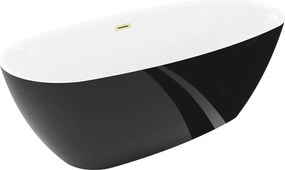 Mexen Luvo Slim, volně stojící vana 170 × 75 cm, bílá-černá, zlatý matný přepad, 52801707575-55