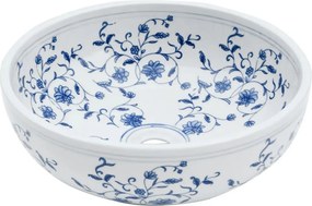 Umyvadlo na desku bílé a modré kulaté Φ 41 x 14 cm keramika 155049