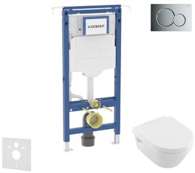 Geberit Duofix - Set předstěnové instalace, klozetu a sedátka Villeroy Boch, tlačítka Sigma01, DirectFlush, SoftClose, CeramicPlus, lesklý chrom SANI11CK1108