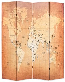 Skládací paraván 160 x 170 cm Mapa světa žlutý 245878