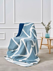 Unia - Cotton Cloud Bavlněná akrylová deka 150x200 2136/3 Vlny modrá bílá přehoz deka s háčkováním SG
