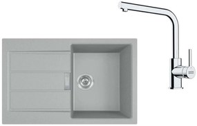 Franke - Kuchyňský set T115Š, tectonitový dřez S2D 611-78 a baterie FS 3230.031, šedá/chrom 143.0687.349