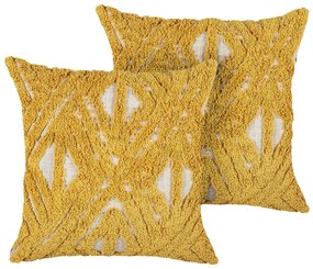 Sada 2 tkaných bavlněných polštářů s geometrickým vzorem 45 x 45 cm žluté ALCEA Beliani