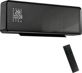 HOMCOM Nástěnný keramický elektrický ohřívač 2000 W, ventilátor, termostat, časovač, dálkové ovládání, skleněný panel, černý
