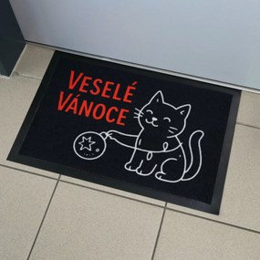 Mercury Flooring, Rohožka Veselé Vánoce s kočkou 40x60 cm, 40x60, černá