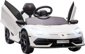 HOMCOM dětské elektrické autíčko 12V s dálkovým ovládáním 2.4G, MP3 přehrávačem, klaksonem a světlem pro děti od 3-5 let, bílé elektrické vozidlo | A…