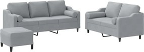 3dílná sedací souprava s polštáři světle šedá textil 3201858