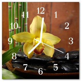 Nástenné skleněné hodiny Bambusová orchidej