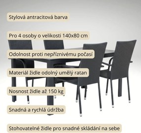 Vikio Zahradní ratanový set 140x80 pro 4 osoby DT255 antracit