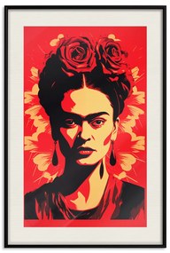 Plakát Portrait of Frida - A Poster-Like Representation of the Painter on a Red Background