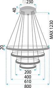 Toolight Toolight, LED stropní svítidlo 20/40/60/80 cm, 82W, 3000K, LHJ014-CP4, černá, OSW-50005