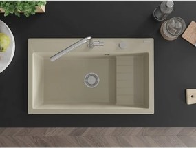 Mexen Omar granitový dřez s jednou komorou 800 x 480 mm, béžový, chromový sifon - 6520801005-69