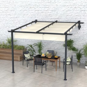 Outsunny Zastřešení terasy přibližně 3x3m, zahradní altán z hliníku, nástěnný zahradní altán s nastavitelnou střechou, sluneční ochrana pro zahradní …