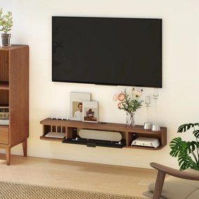 HOMCOM televizní stolek až do 127 cm, závěsný se sklápěcí zásuvkou, 2 otevřené police a průchod kabelu, 120x24x16 cm, ořech