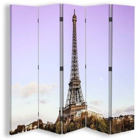 Ozdobný paraván, Eiffelova věž na pozadí oblohy - 180x170 cm, pětidílný, klasický paraván