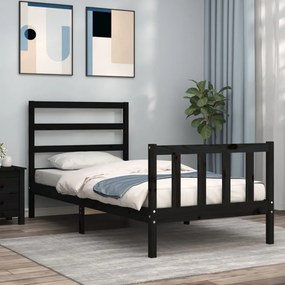 Rám postele s čelem černý Small Single masivní dřevo,  3191870