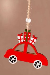Vesna | Závěsná dřevěná dekorace auto s dárkem 10 cm