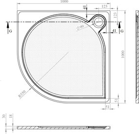 Gelco ARCA sprchová vanička z litého mramoru čtvrtkruh 100 x 100 cm R550 PA551
