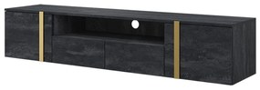 Závěsný TV stolek Verica 200 cm s výklenkem - charcoal / zlaté úchytky