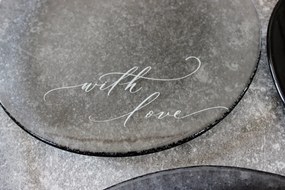 BDK-GLASS Šedý dezertní talířek prům. 20cm - WITH LOVE