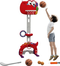 AIYAPLAY 5v1 Dětský koš na basketbal s nastavitelnou výškou a hrou na míč pro vnitřní použití červený | Aosom