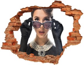 Wallmuralia Fotoobraz díra na stěnu Žena v brýlích 90x70 cm