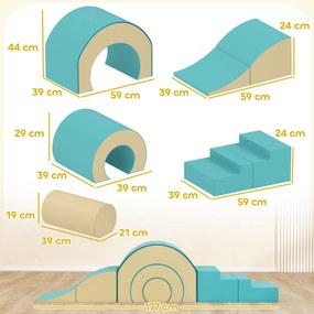 AIYAPLAY 5dílná sada měkkých stavebnic pro miminka a malé děti, pěna, umělá kůže, 5 kreativních tvarů, indoor sada k lezení, plazení, hraní, zelená