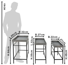 3ks šedo-černé stojany na květiny Montagu – 60x32x64 / 52x27x56 / 47x22x48 cm