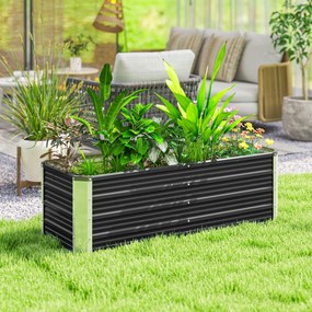Outsunny vyvýšený ocelový zahradní záhonový truhlík 125x47x40cm uhlíkově šedý včetně rukavic na zeleninu a květiny | Aosom.de