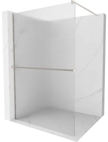 Mexen Kioto+, sprchová zástěna Walk-In s poličkou a věšákem 140 x 200 cm, 8mm sklo s žebrovým vzorem, broušená ocel profil, 800-140-121-97-09