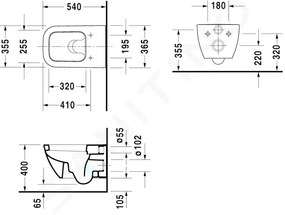 DURAVIT - Happy D.2 Závěsné WC, DuraFix, bílá (2221090000)