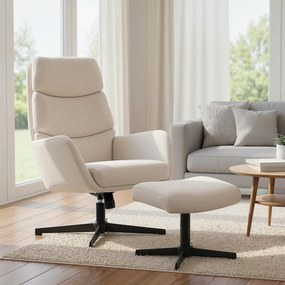 HOMCOM Čalouněné křeslo s podnožkou, lounge křeslo s vysokým opěradlem, kovová podstava, do obývacího pokoje, ložnice, béžové