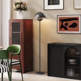 HOMCOM Stolní lampa, kulaté stínidlo, nožní spínač, dlouhý kabel, elegantní vzhled, kov, šedá