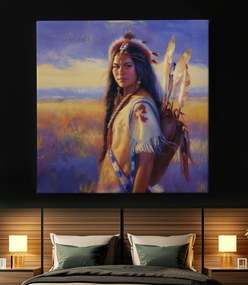Obraz na plátně - Indiánská žena Plamenná duše FeelHappy.cz Velikost obrazu: 80 x 80 cm