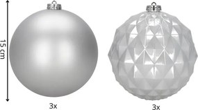 Vánoční baňky stříbrné mix - 15 cm, sada 6ks CA1530