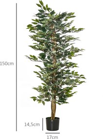 HOMCOM umělý fíkus Dekorativní umělá rostlina 150 cm pro interiér i exteriér v plastovém květináči snadná péče | Aosom.de