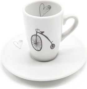 Porcelánový espresso šálek Retro kolo s podšálkem, 130 ml – autorský český design