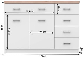 Kondela Komoda 2d5s, bílá / dub sonoma, TOPTY TYP 08