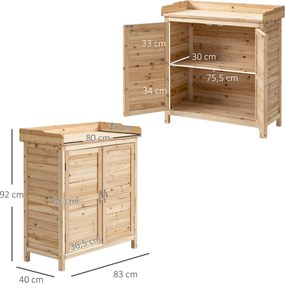 Dřevěný zahradní skříň Outsunny - Úložný shed s 2 dveřmi, policí a zdviženými nohami pro terasu a patio 83x40x92 cm - Přírodní