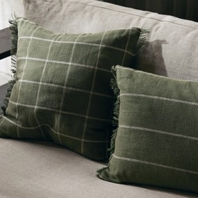 ferm LIVING Bavlněný polštář Calm Olive 60 x 40 cm, zelená barva, textil