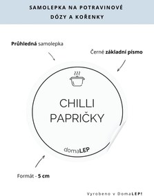 Samolepka na kořenky CHILLI PAPRIČKY průhledná 5 cm základní písmo