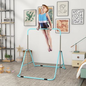 HOMCOM Skládací gymnastická hrazda pro děti - Výškově nastavitelná od 88 do 128 cm - s trojúhelníkovou ocelovou základnou - Zelená