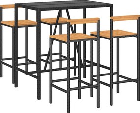 5dílný zahradní barový set černý polyratan a masivní akácie 3187692