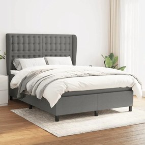 Box Spring Postel S Matrací Textil Tmavě Šedá tlačítka 140 x 200 cm