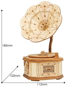 RoboTime 3D dřevěná skládačka Starožitný gramofon