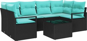 Set pohovek 7 ks 6-Počet míst Černá a modrá polyratan 3346286