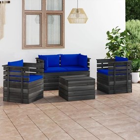 vidaXL 5dílná zahradní sedací souprava z palet + podušky borové dřevo [3061822] Barva: Modrá